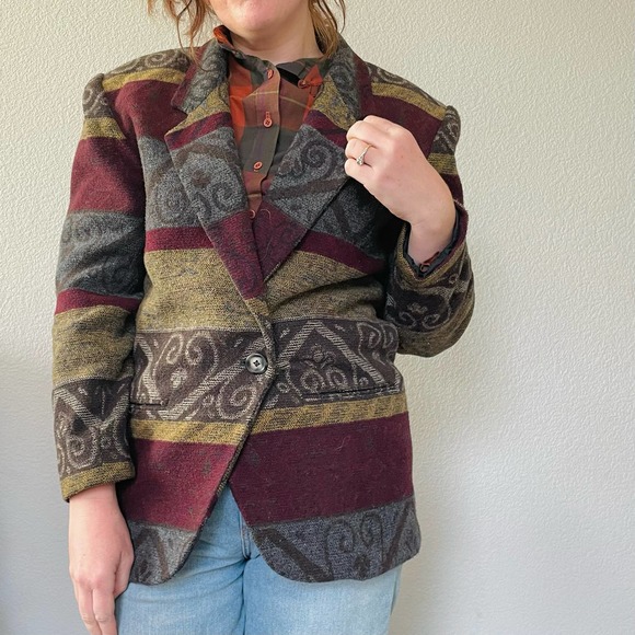 Vintage | Jackets & Coats | Vintage 9s Textured Tapestry Striped ...
